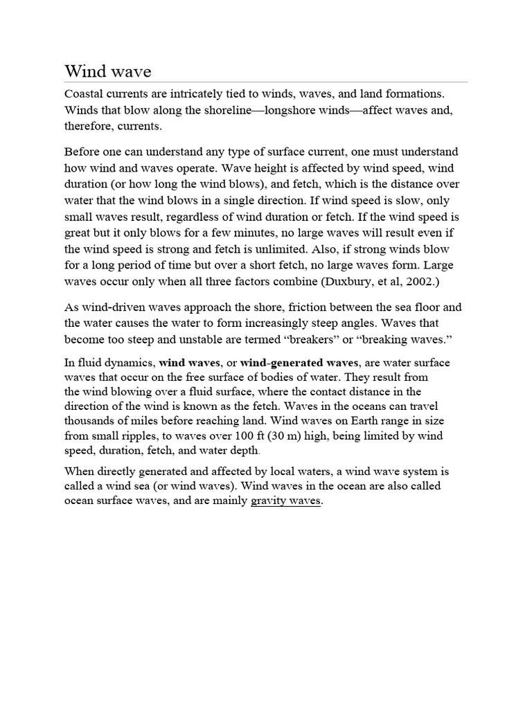 Ch Notes Wind Wave Wave Generation And Wave Transformation Pdf Earth Sciences Hydrography