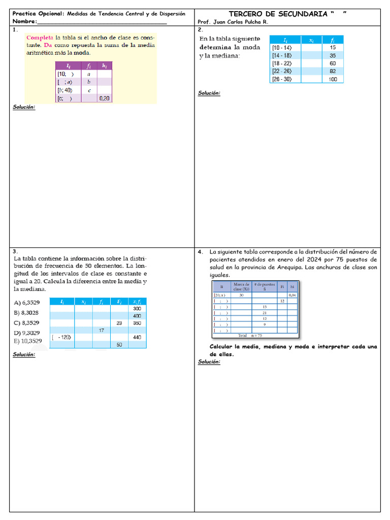 PRACTICA Opcional de MTC y Dispersion (3ro) | PDF | Ciencia y matemáticas