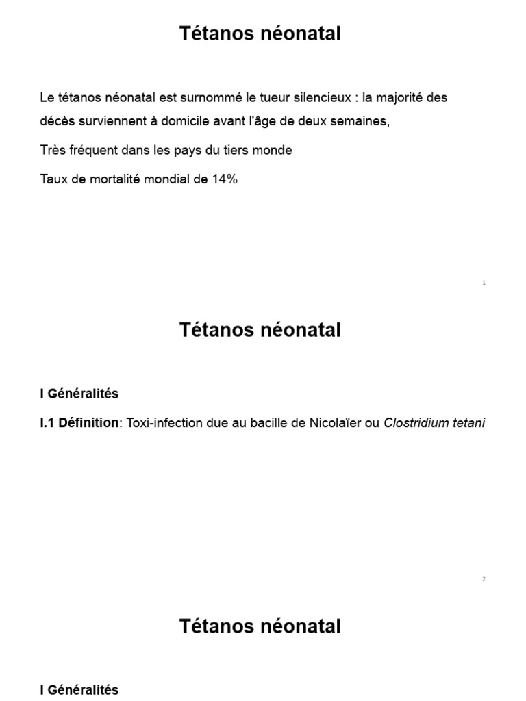 Tétanos néonatal : Définition et symptômes | PDF | Maladies et troubles ...