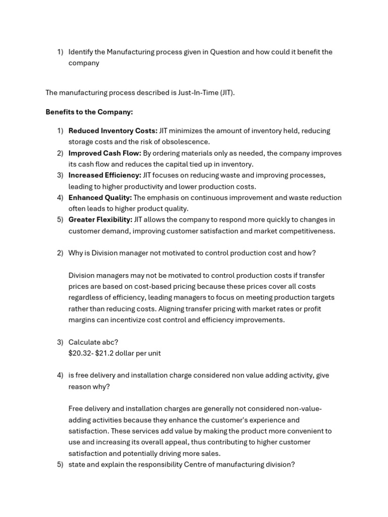 Identify The Manufacturing Process Given in Question and How | PDF ...