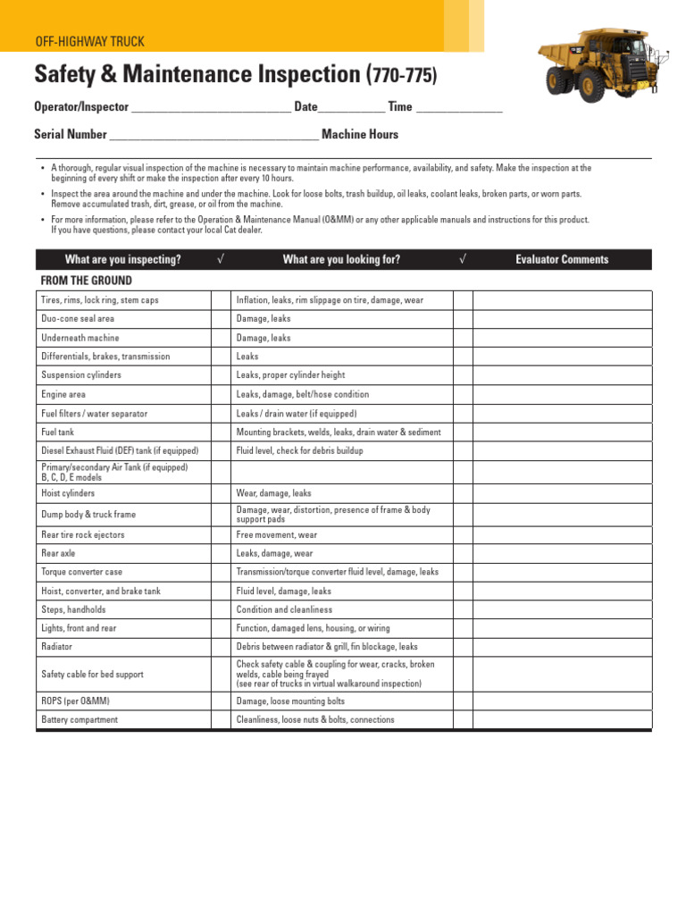 CAT 770-775 HC_OHT_Safety & Maint. Inspection | PDF | Leak | Truck