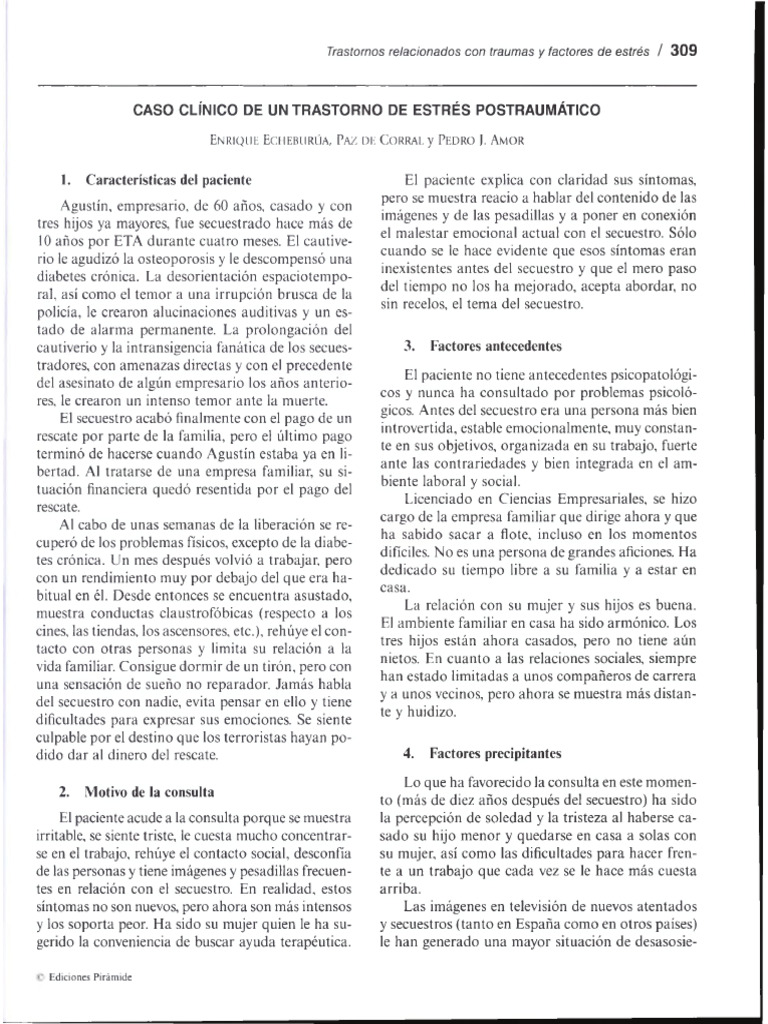 Caso Clinico. TEPT | PDF | Trauma psicólogico | Las emociones