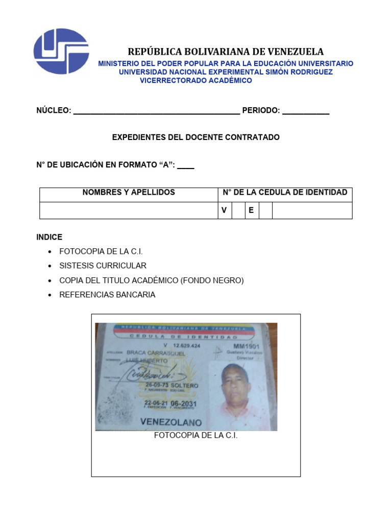 Modelo de Expediente Personal Contratado-1 | PDF | Maestros | Venezuela