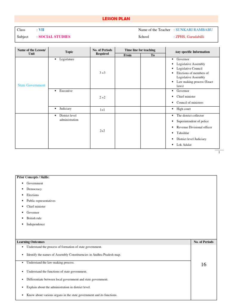 State Government Lesson Plan | PDF | Legislature | Government