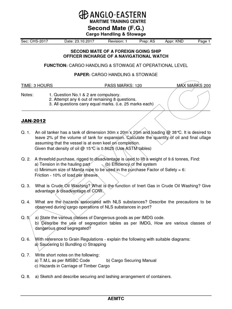 Cargo Handling Exam for Second Mates | PDF | Oil Tanker | Cargo