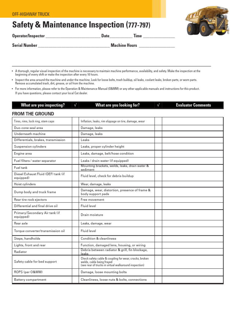 CAT 777-797 QM - OHT - Safety & Maint. Inspection | PDF | Truck | Leak