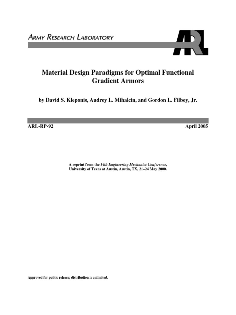 Material Design Paradigms For Optimal Functional Gradient Armors (2005 ...