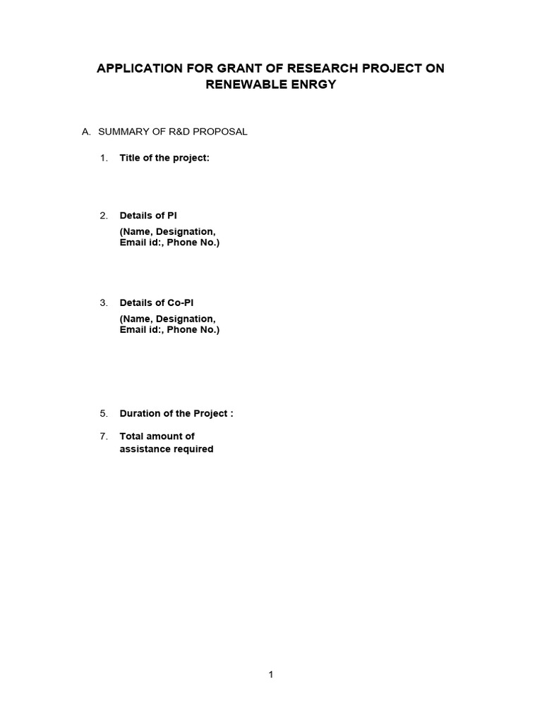 Research Grant Application: Renewable Energy | PDF