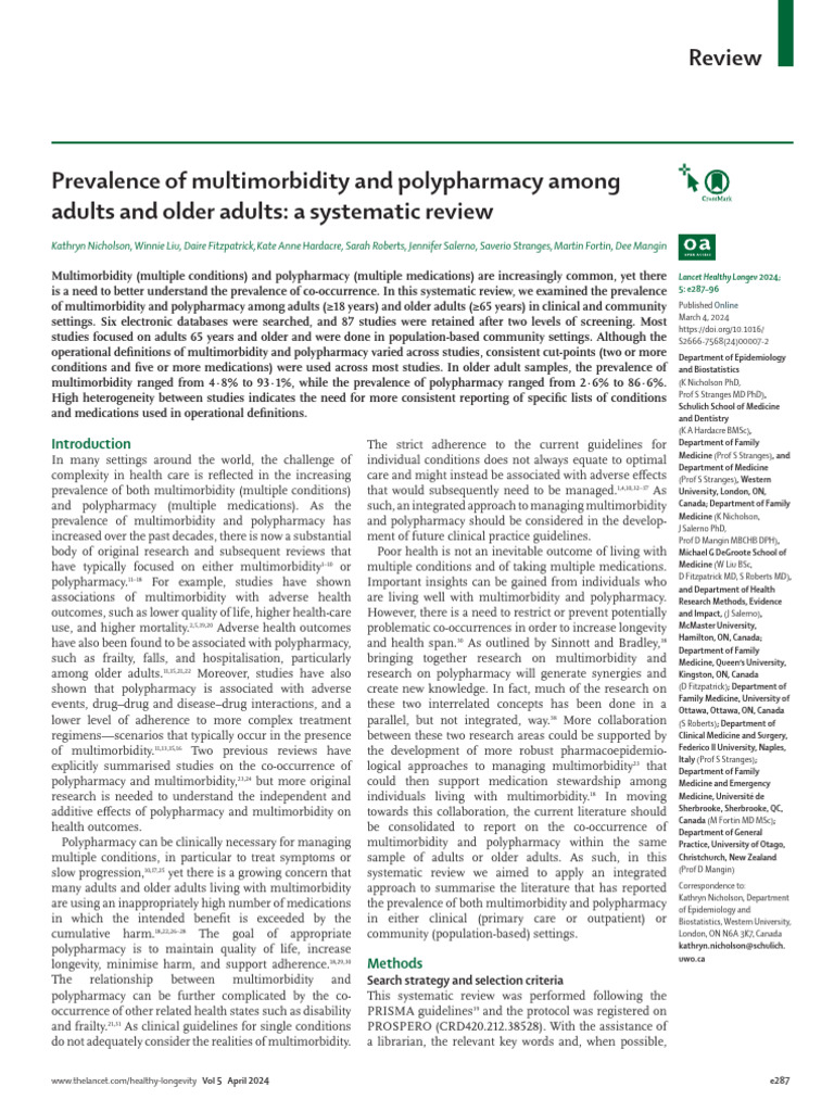 Prevalence of Multimorbidity and Polypharmacy Amon | PDF | Systematic Review | Medicine