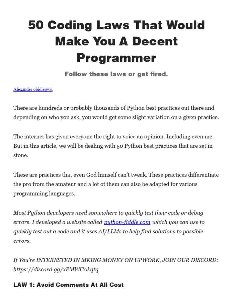 50 Essential Python Coding Laws | PDF | Class (Computer Programming) | Parameter (Computer ...