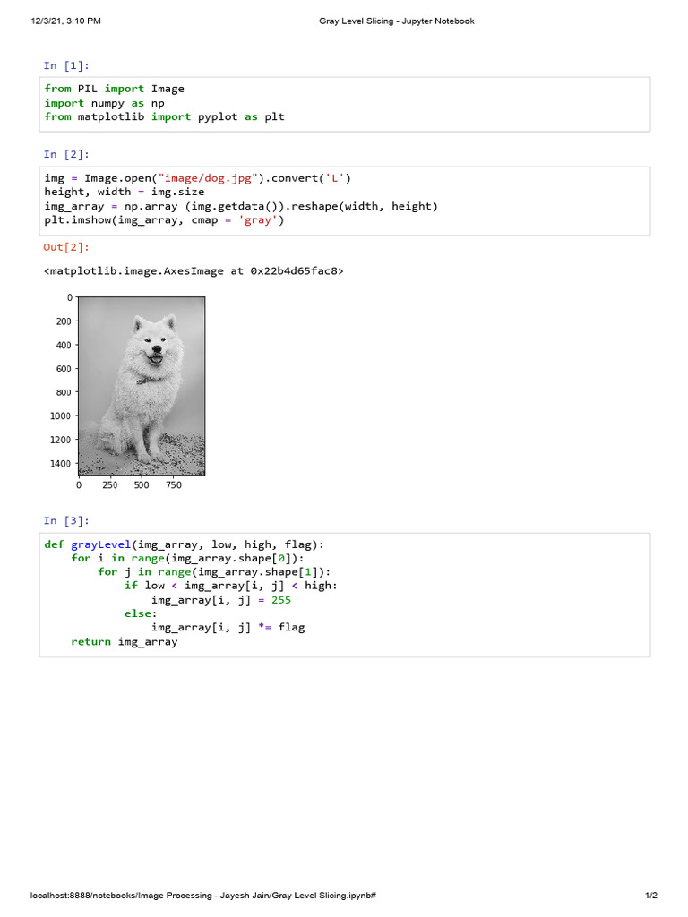 Gray Level Slicing - Jupyter Notebook | PDF