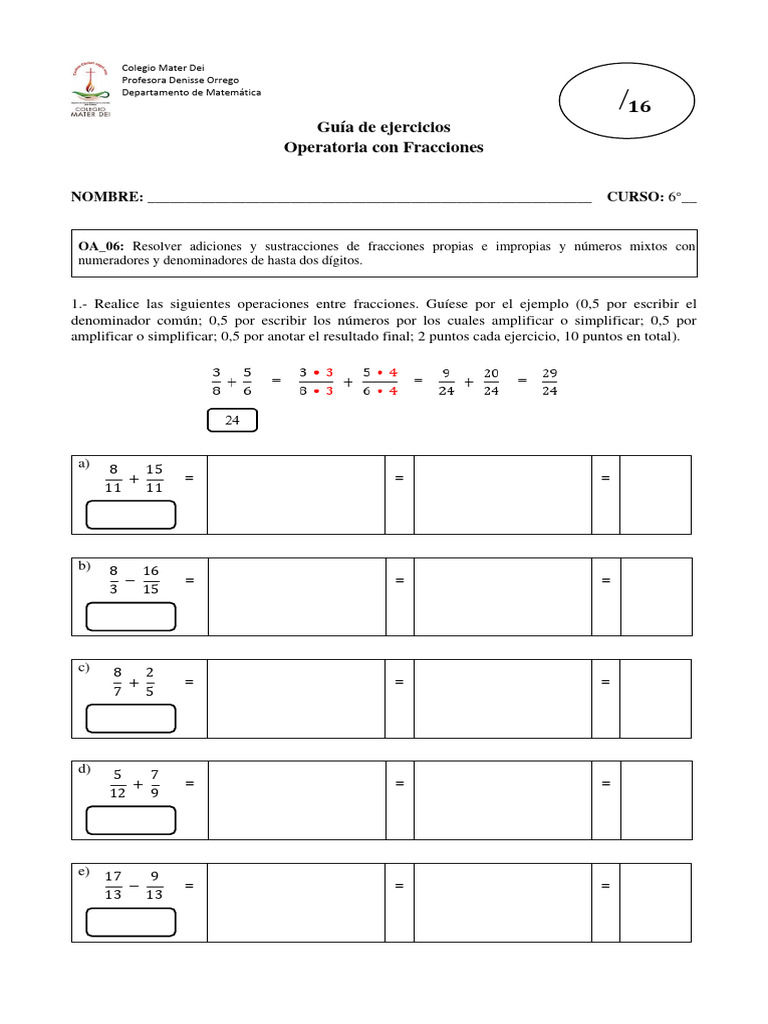 Guía - Operaciones Con Fracciones | PDF | Lexicología | Álgebra