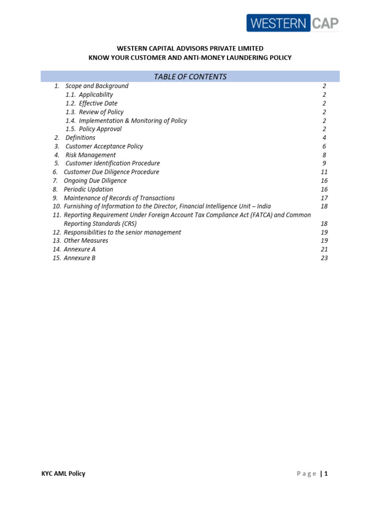 Kyc And Aml Policy Pdf Money Laundering Money