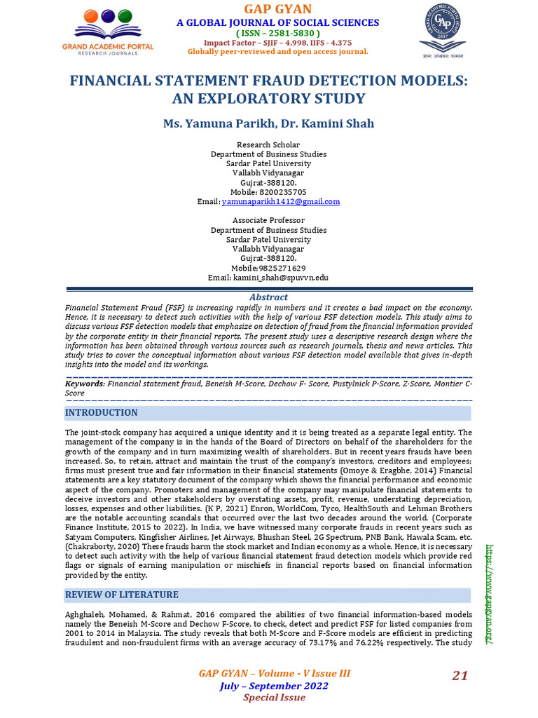 (21-26) Financial Statement Fraud Detection Models An Exploratory Study | PDF | Revenue | Audit