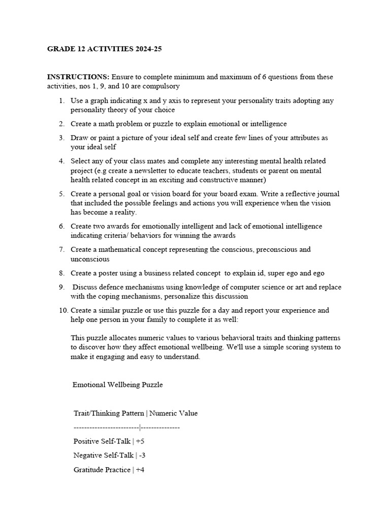 Grade 12 Activities 2024 | PDF | Id | Thought