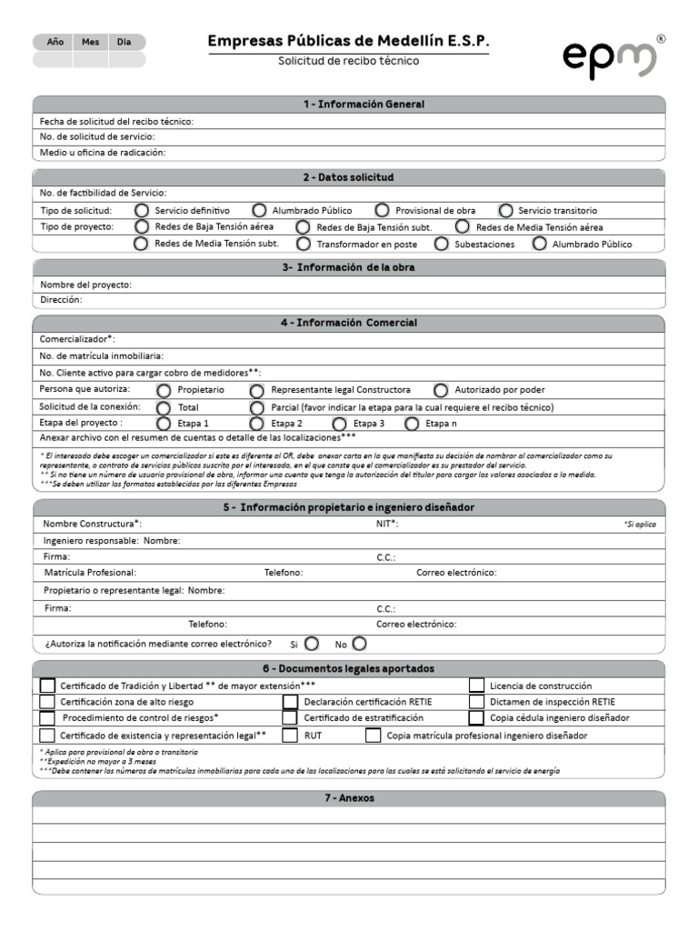 Solicitud de Recibo Técnico EPM | PDF