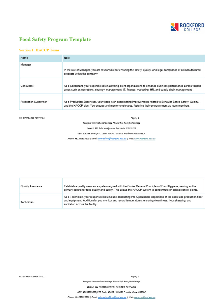 SITXFSA008 Food Safety Program Template | PDF | Food Safety | Hazard ...