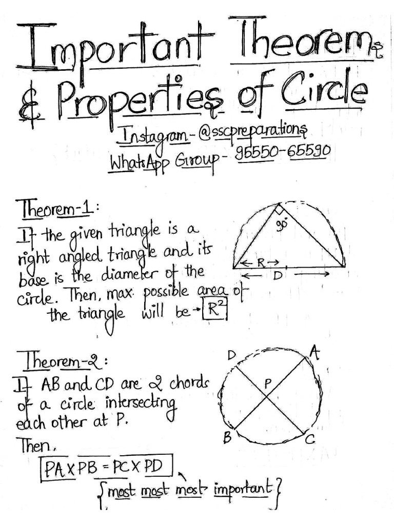 Important Theorems and Properties of Circles - Sample | PDF