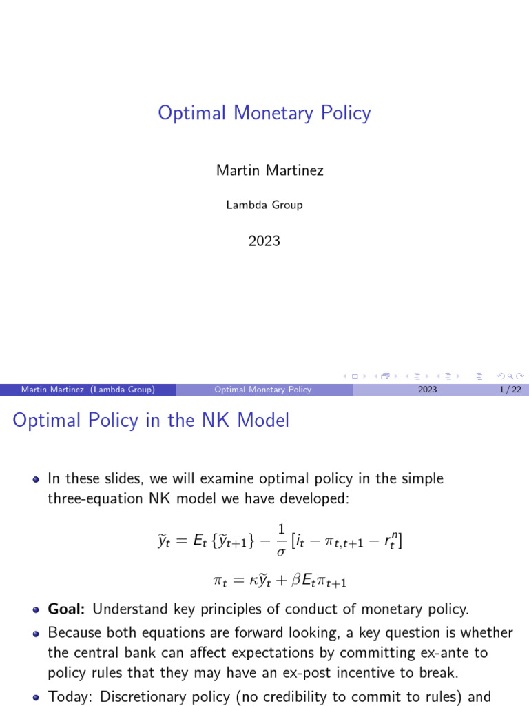 Optimal Monetary Policy in NK Model | PDF | Monetary Policy | Applied ...