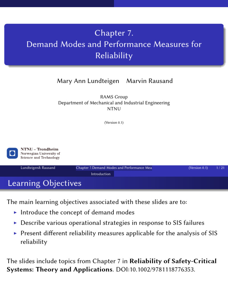 SIS Book - Chapter 07 - Reliability Measures | PDF | Reliability Engineering | Safety
