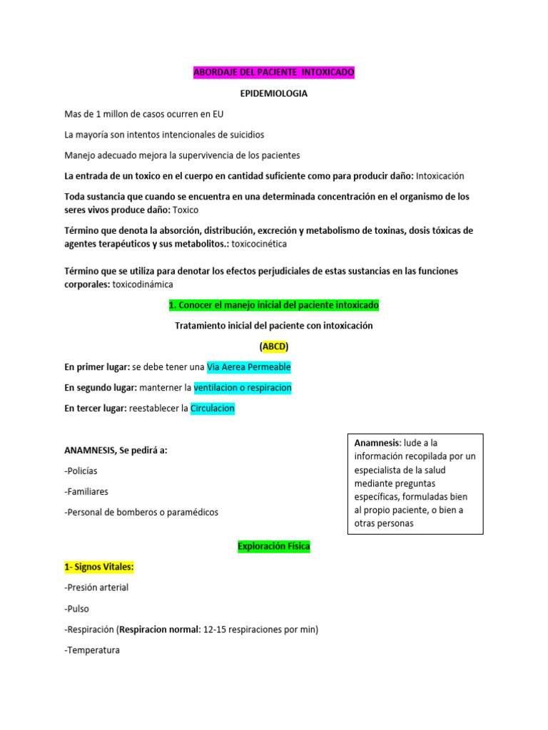 Manejo de Pacientes Intoxicados | PDF | Medicina CLINICA