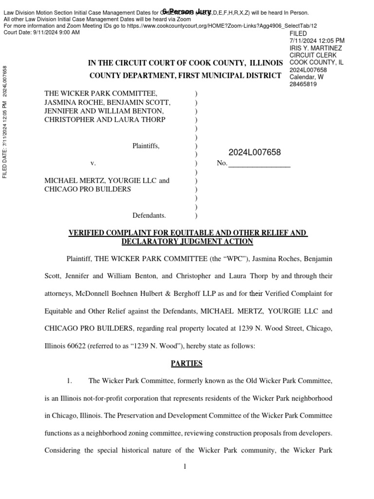 Wicker Park Committee vs. Michael Mertz | PDF | Legal Remedy | Covenant ...