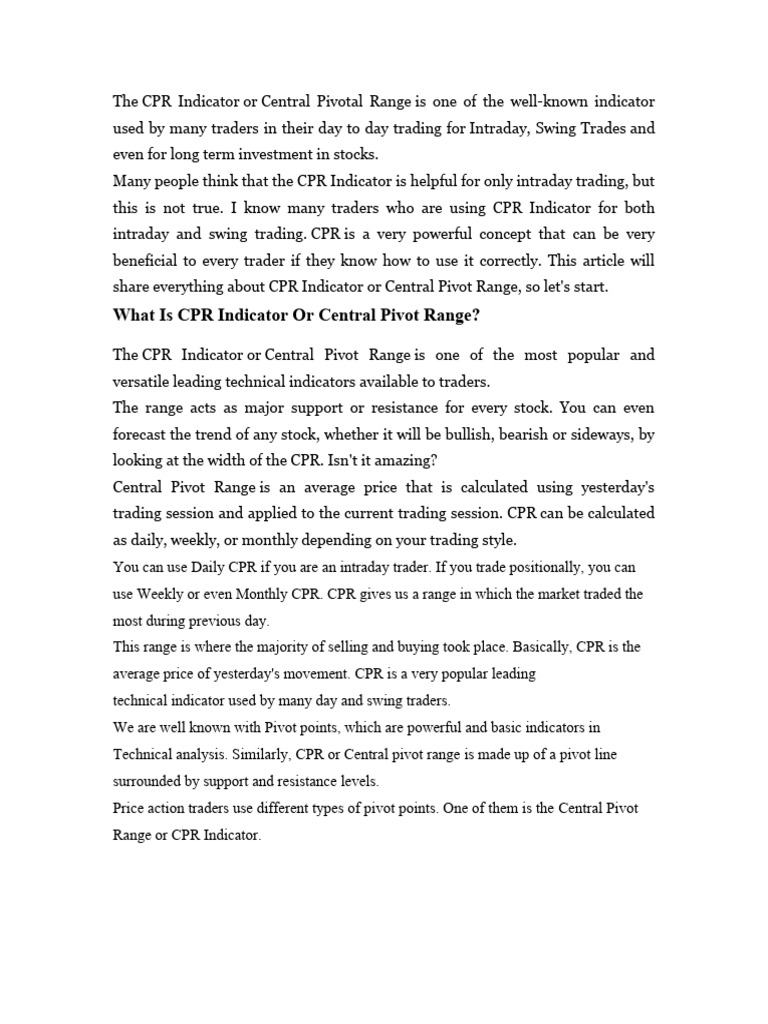 CPR Indicator | PDF | Day Trading | Market Trend