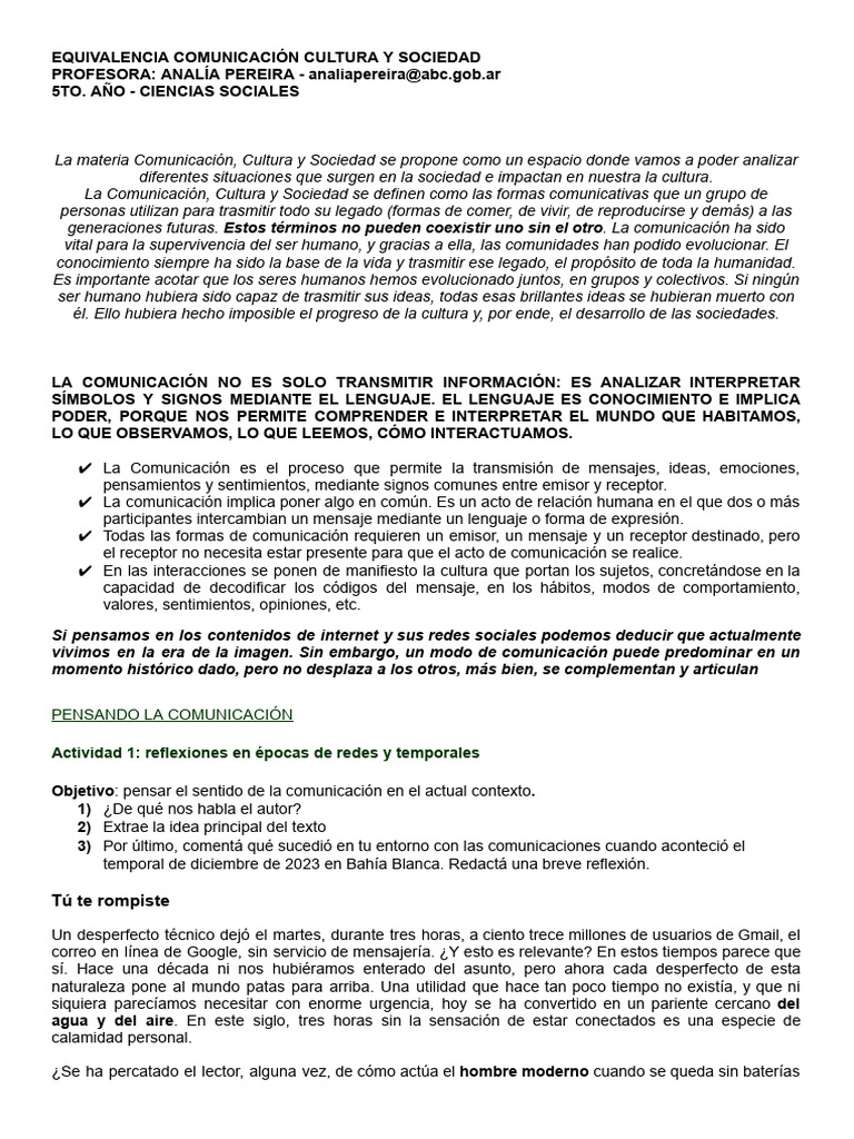 Equivalencia Comunicaci-N Cultura y Sociedad | PDF | Comunicación | America latina