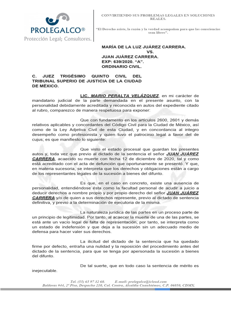 Escrito de Manifestaciones Por Ejecutoria de Sentencia | PDF | Sentencia (ley) | Ley procesal