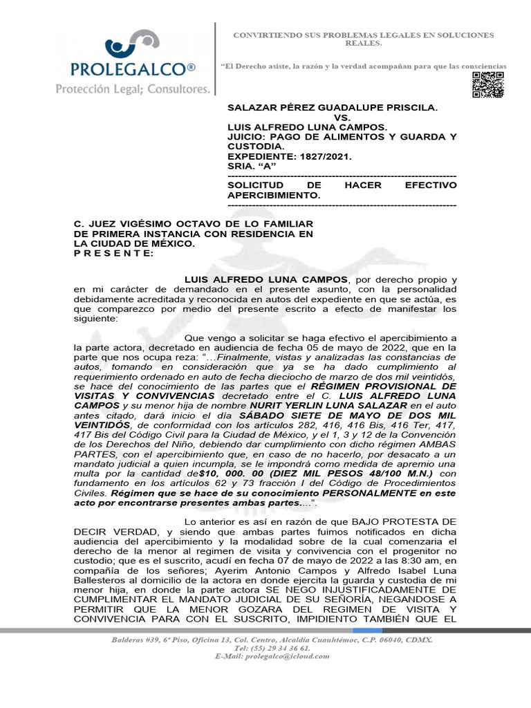 Escrito Solicitando Se Haga Efectivo Apercibimiento Pdf Gobierno