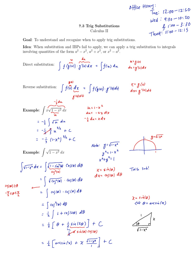 Trig Substitution Techniques in Calculus | PDF | Calculus ...