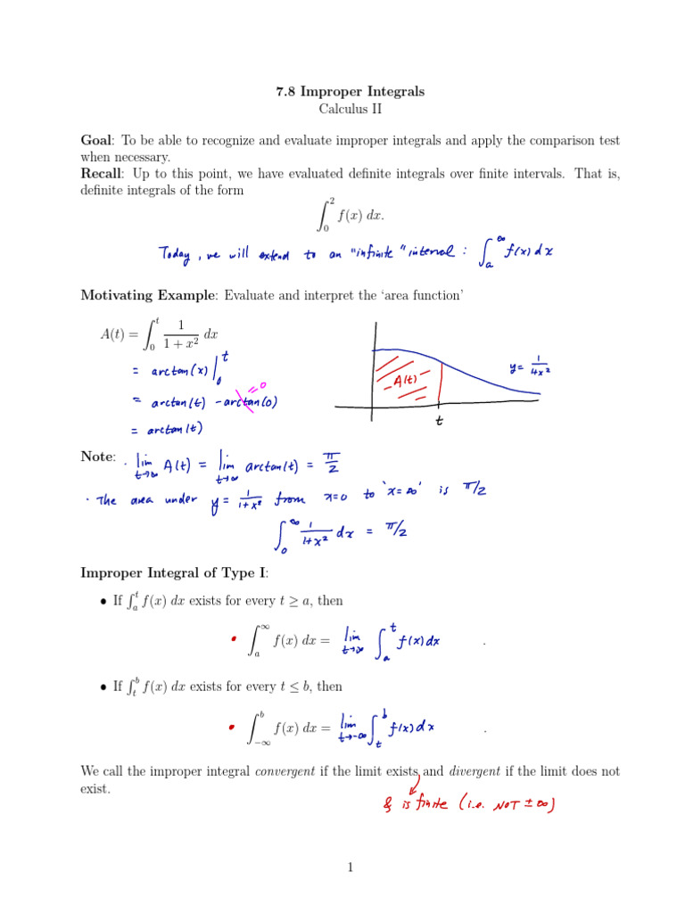 7.8 Improper Integrals - Completed Notes | PDF | Integral ...