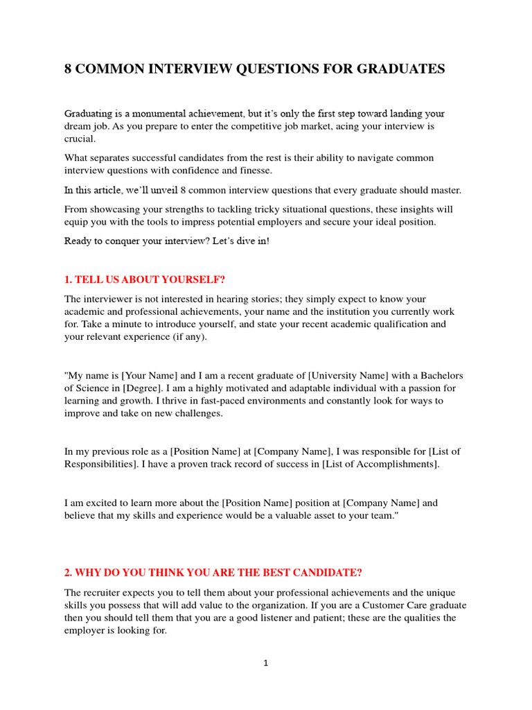 8 Common Interview Questions For Graduates | PDF | Learning | Customer