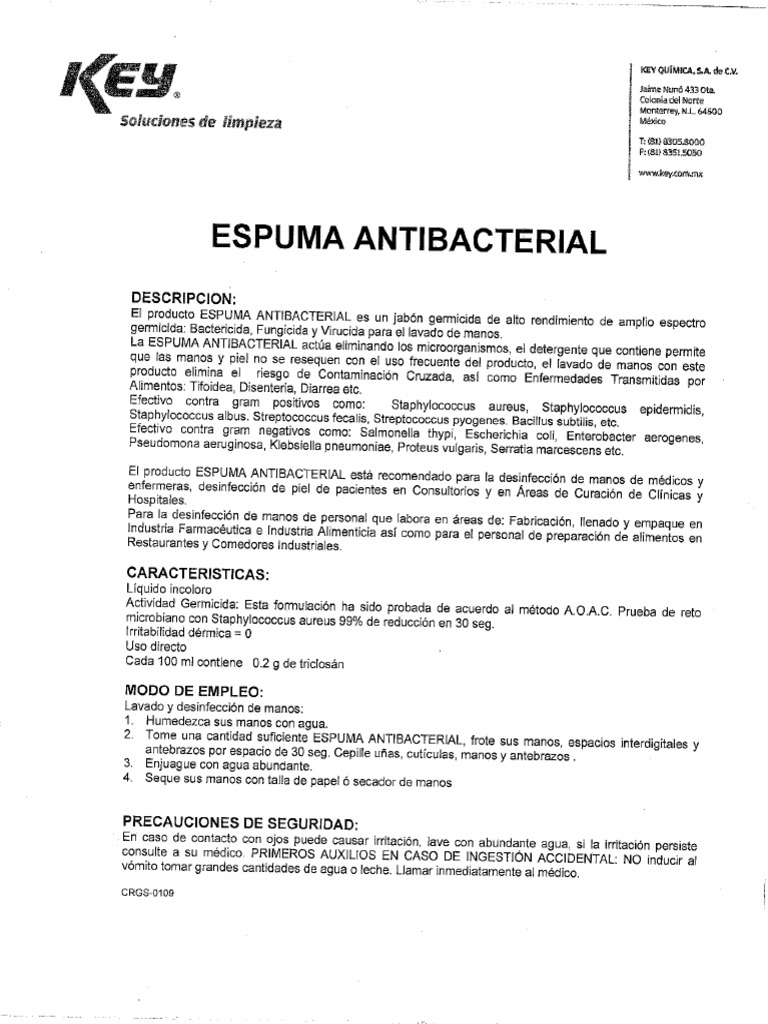 ESPUMA ANTIBACTERIAL-FICHA TECNICA | PDF