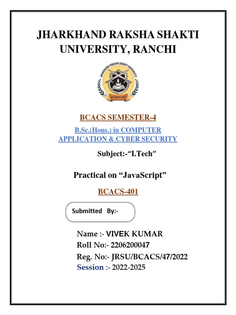 JavaScript Practical Assignment BCACS-401 | PDF | Computers | Technology & Engineering
