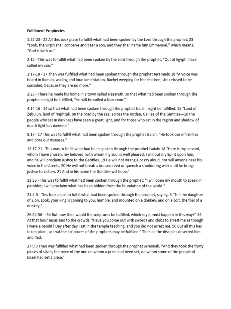 Fulfilment Prophecies in Matthew | PDF | Prophet | Bible Content