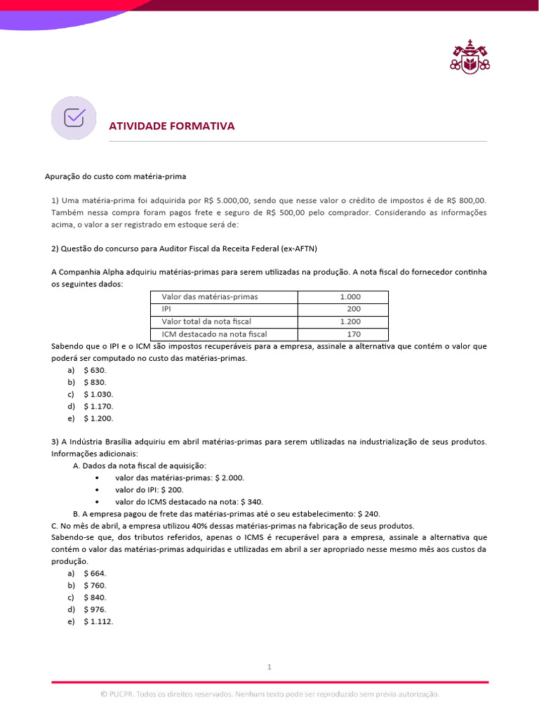 Atividade Formativa | PDF | Despesa | Business