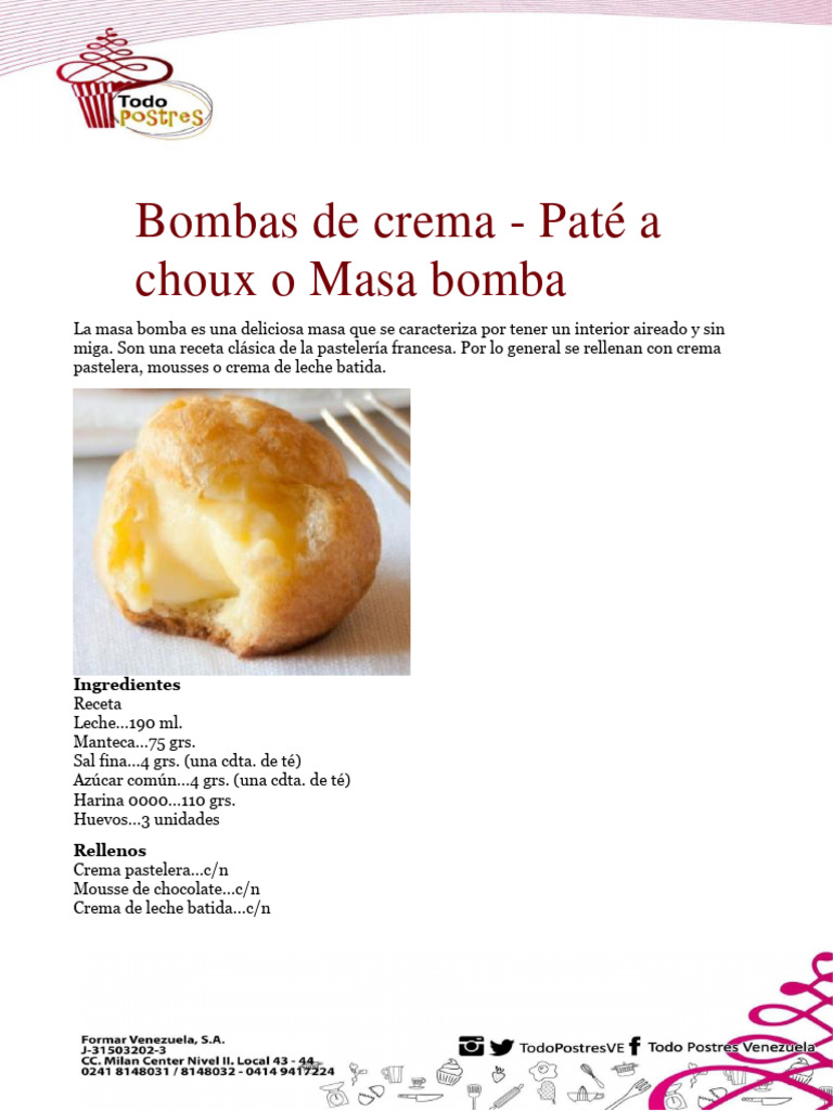 Receta de Bombas de Crema Pastelera | PDF | Cocina occidental ...