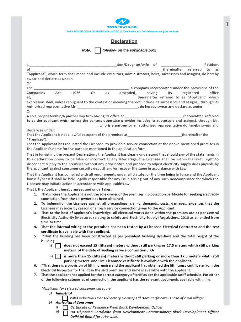 Updated New Connection Declaration Form April 2020 | PDF | Private Law ...
