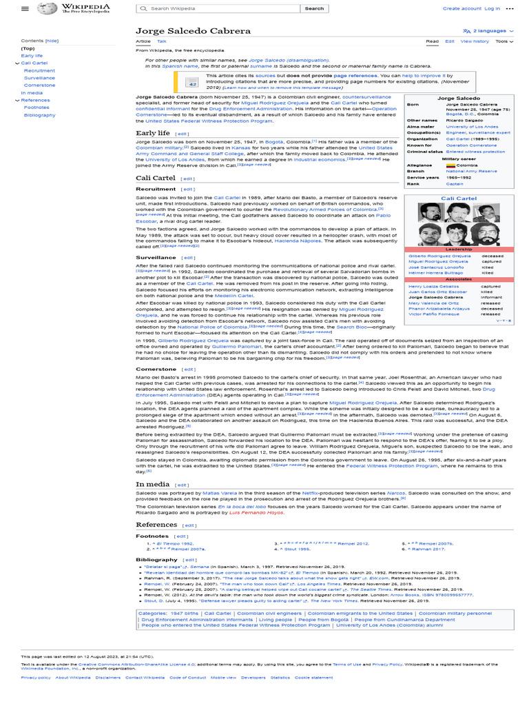 Jorge Salcedo Cabrera - Wikipedia | PDF | Members Of Criminal Organizations