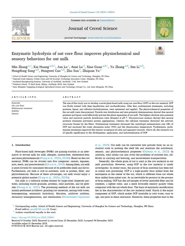 Enzymes for Oat Milk Production | PDF | Oat | Milk