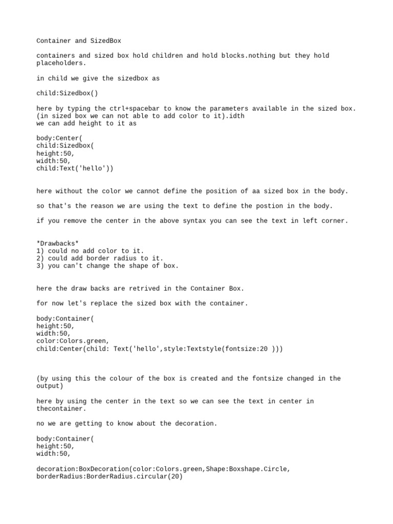 Container and SizedBox | Download Free PDF | Software Engineering | Computer Programming