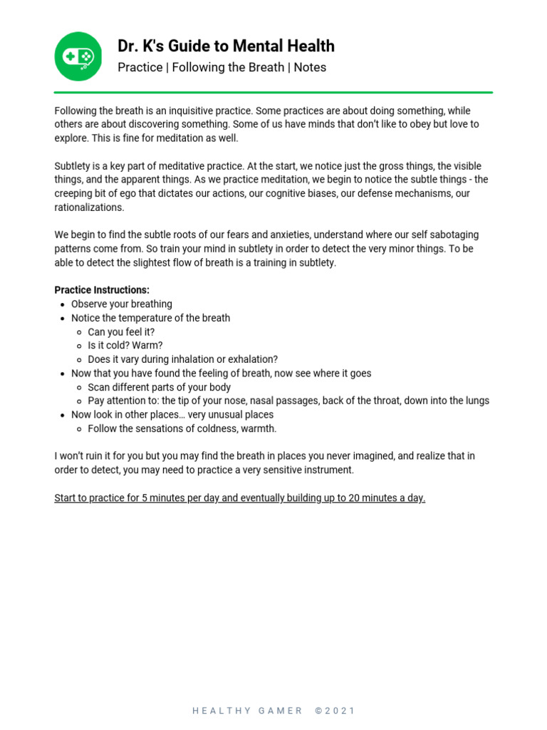 P13 - Following The Breath - Notes | PDF | Self-Improvement