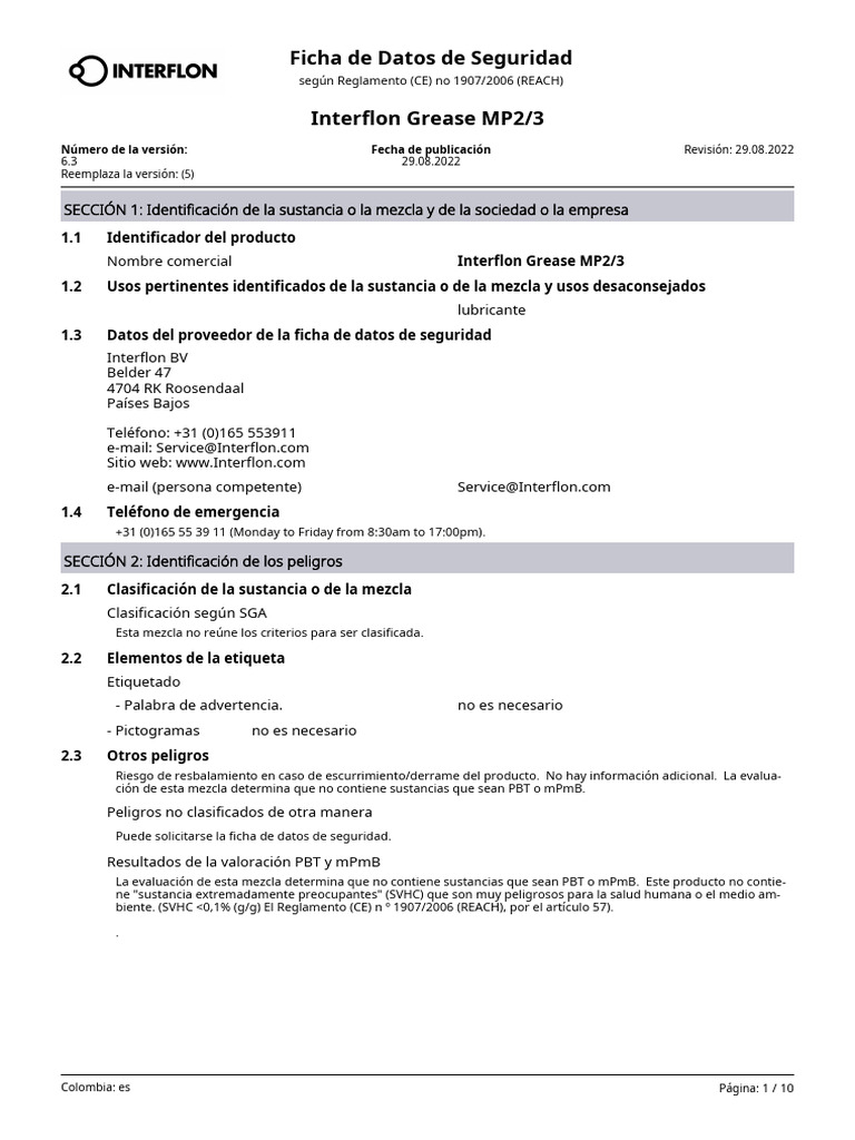 Interflon Grease MP2 3 | PDF | Toxicidad | Residuos