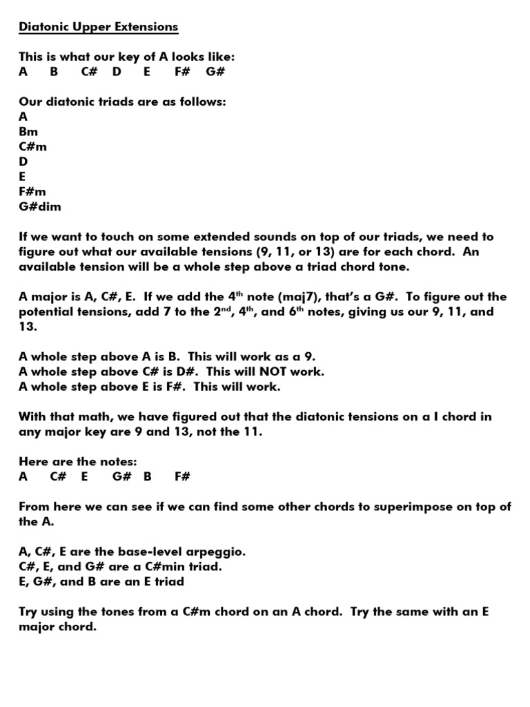 Diatonic Upper Extensions Explained | PDF | Chord (Music) | Pitch (Music)