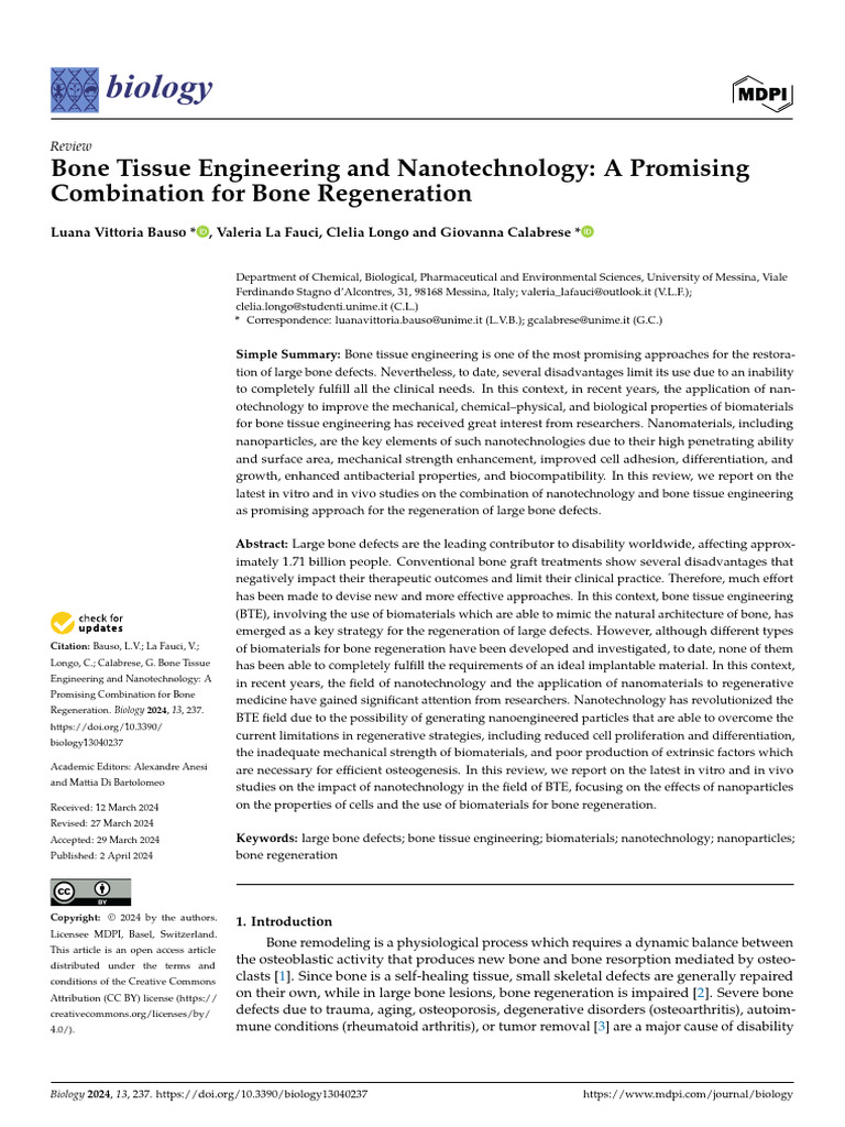 Bone Tissue Engineering and Nanotechnology A Promising | PDF | Tissue Engineering | Biomaterial