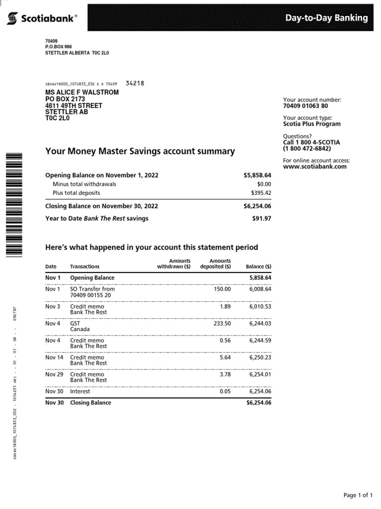 Scotiabank Savings Account Statement | PDF | Banks | Money