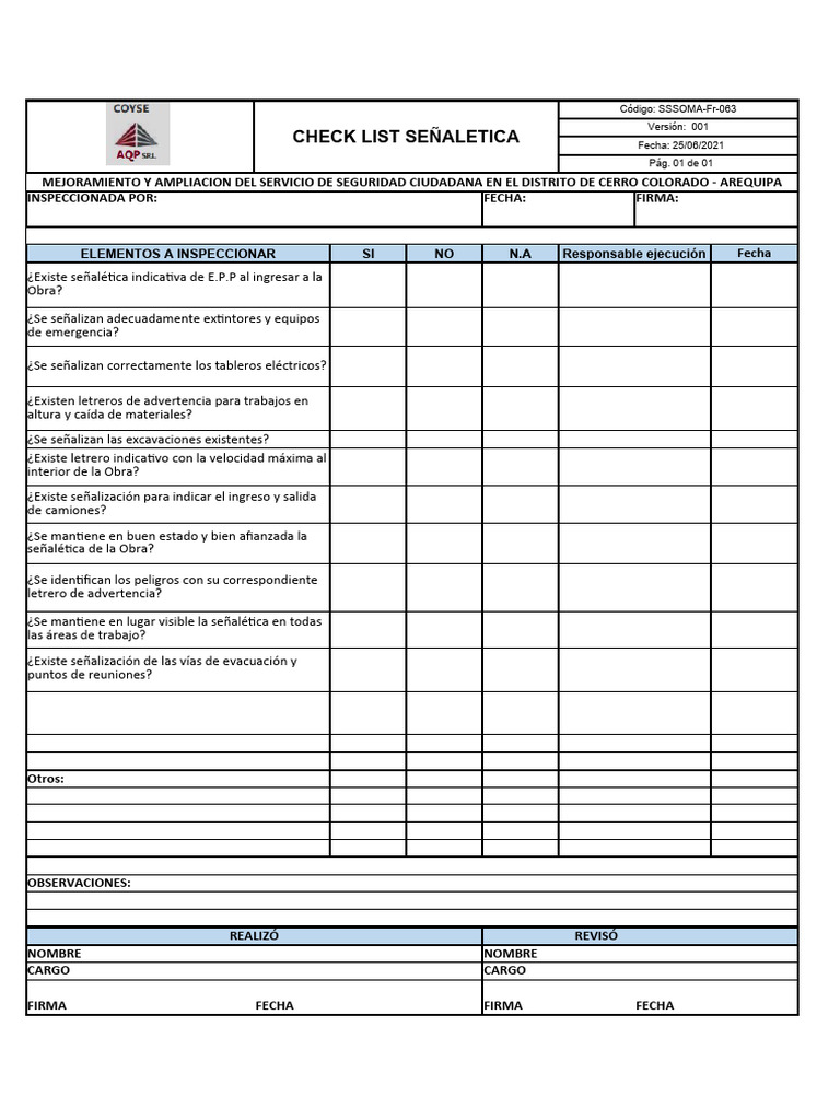 FORMATO CHECK LIST SEÑALETICA | PDF
