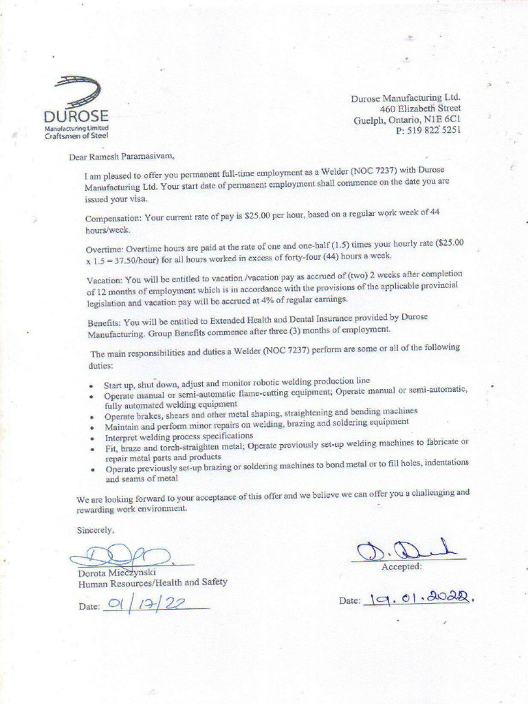 Job Offer Letter. | PDF