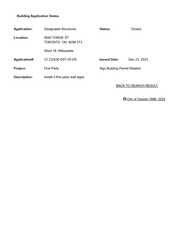 City of Toronto - Building Application StatusApplication Status Detail ...